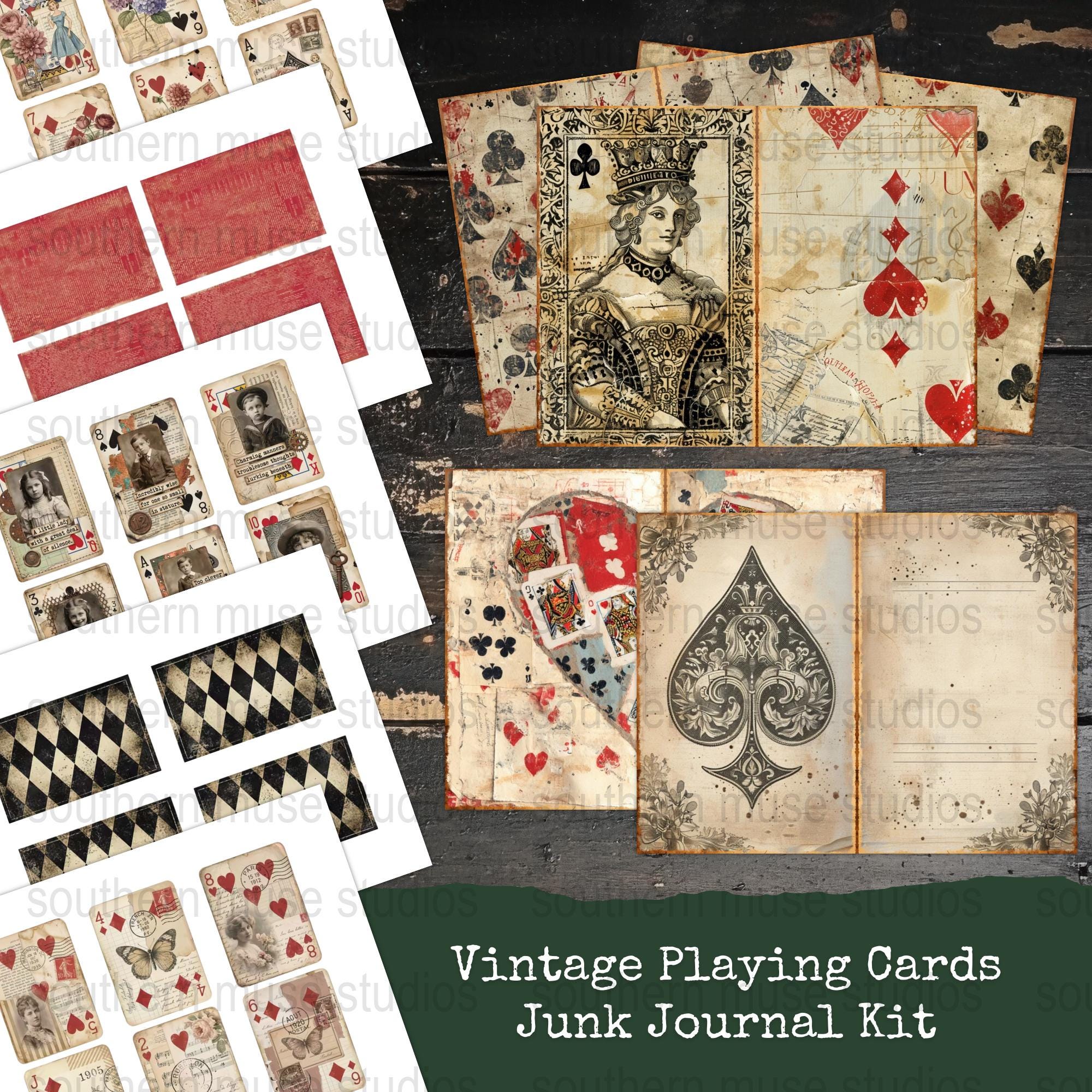 Vintage Playing Cards Digital, Junk Journal Kit, Instant Download, 40 ...