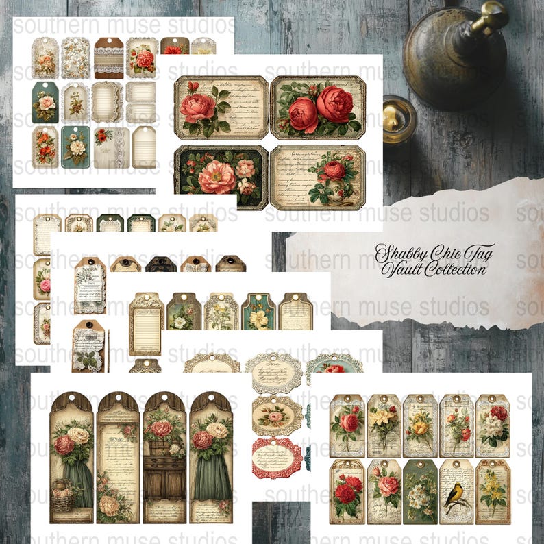 Shabby Chic Tags, Floral Ephemera, Digital Download, Printable ...