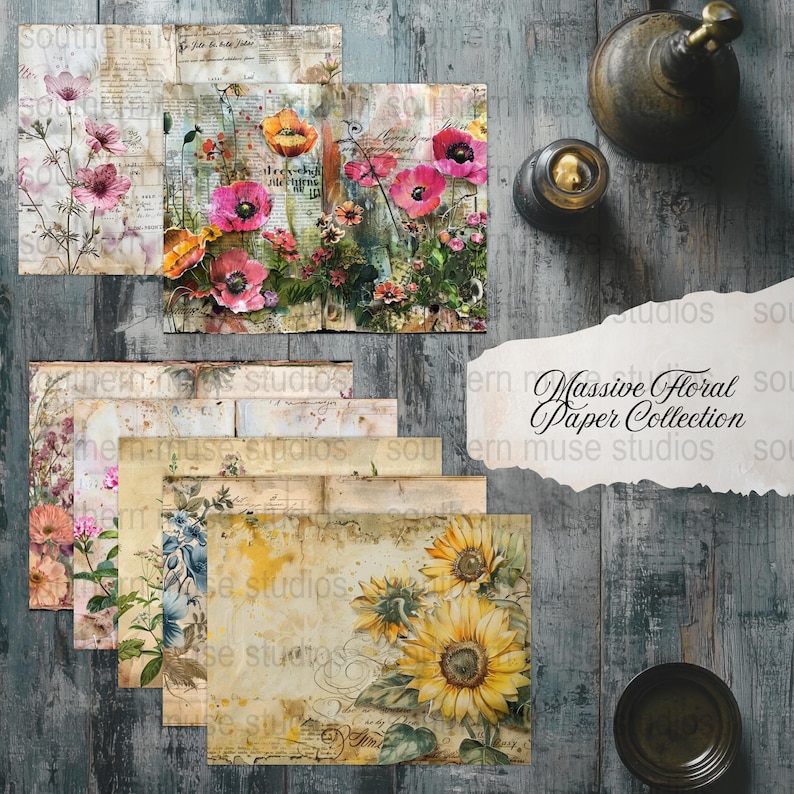 Floral Digital Paper Pack, Printable Flowers, Scrapbook Paper, 50 Pages ...