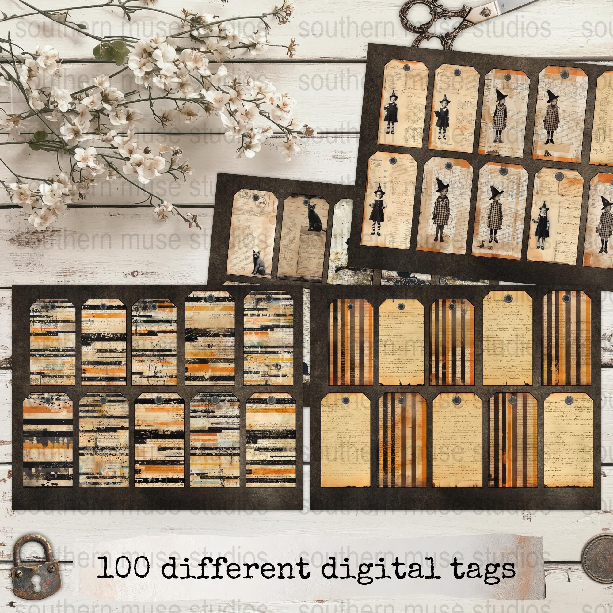 Halloween Digital Tags, Haunted Ledger Kit, Witch Tags, Black Cats ...