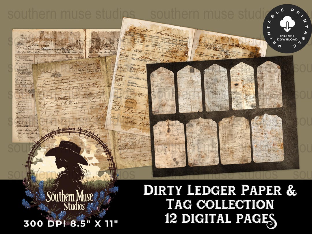 Dirty Ledger Paper, Vintage Tag Collection, Digital Journal Pages ...