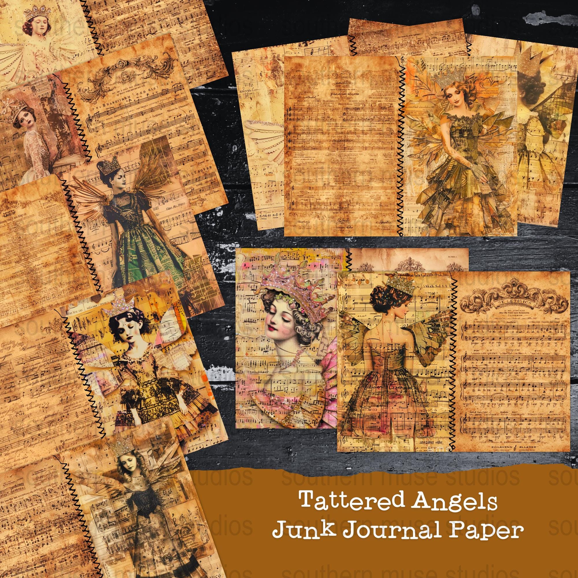 Tattered Angel Junk Journal Paper, 50 Vintage Digital PDF, Music Sheet ...