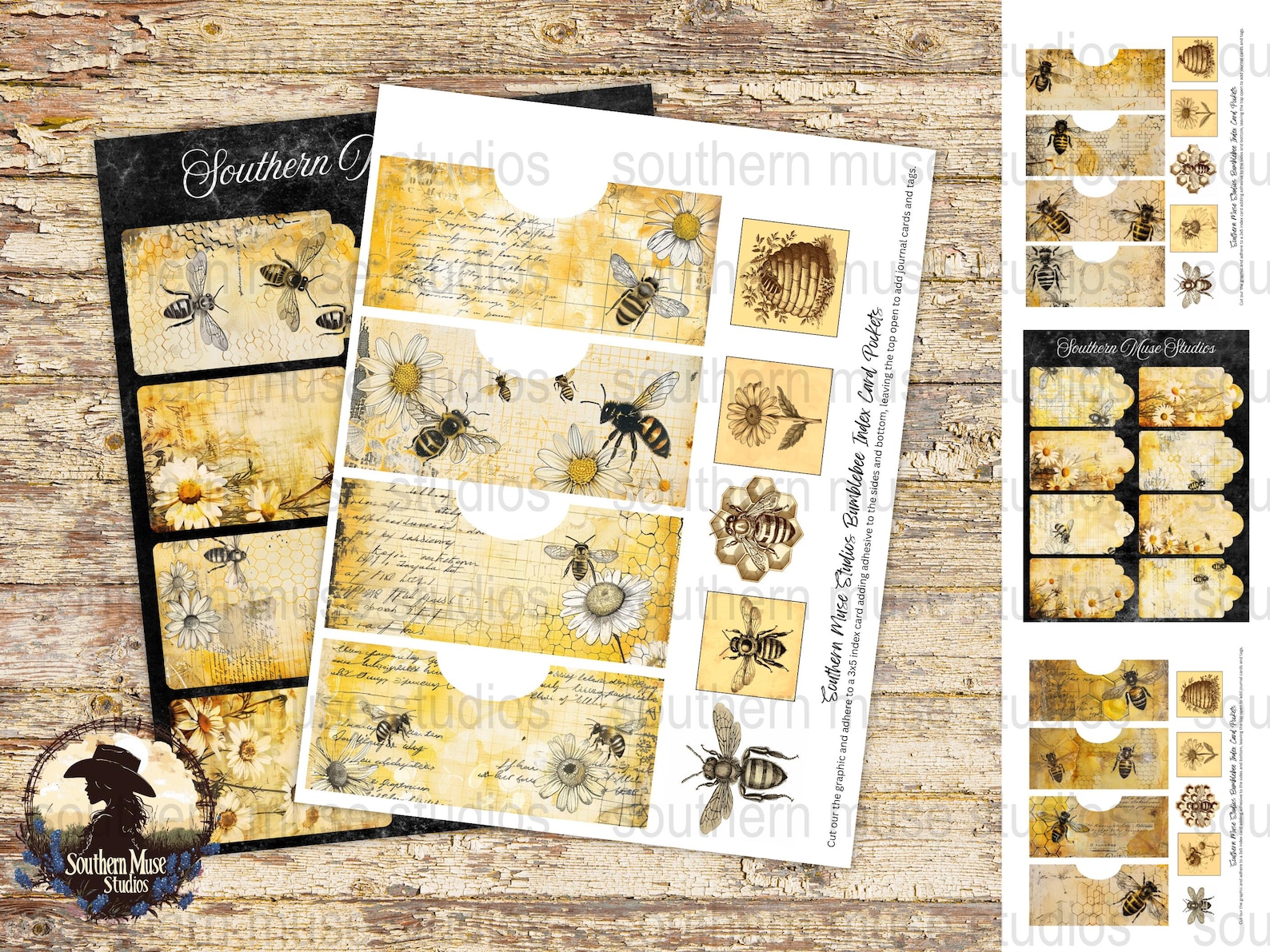 Bumblebee Card Pockets, Daisy Junk Journal Ephemera, Vintage Bee ...