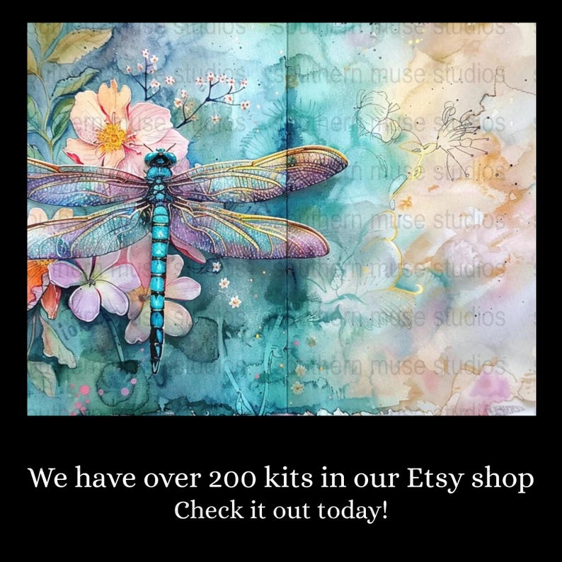Dragonfly Digital Paper Pack, Scrapbook Kit, Floral Dragonfly Art ...
