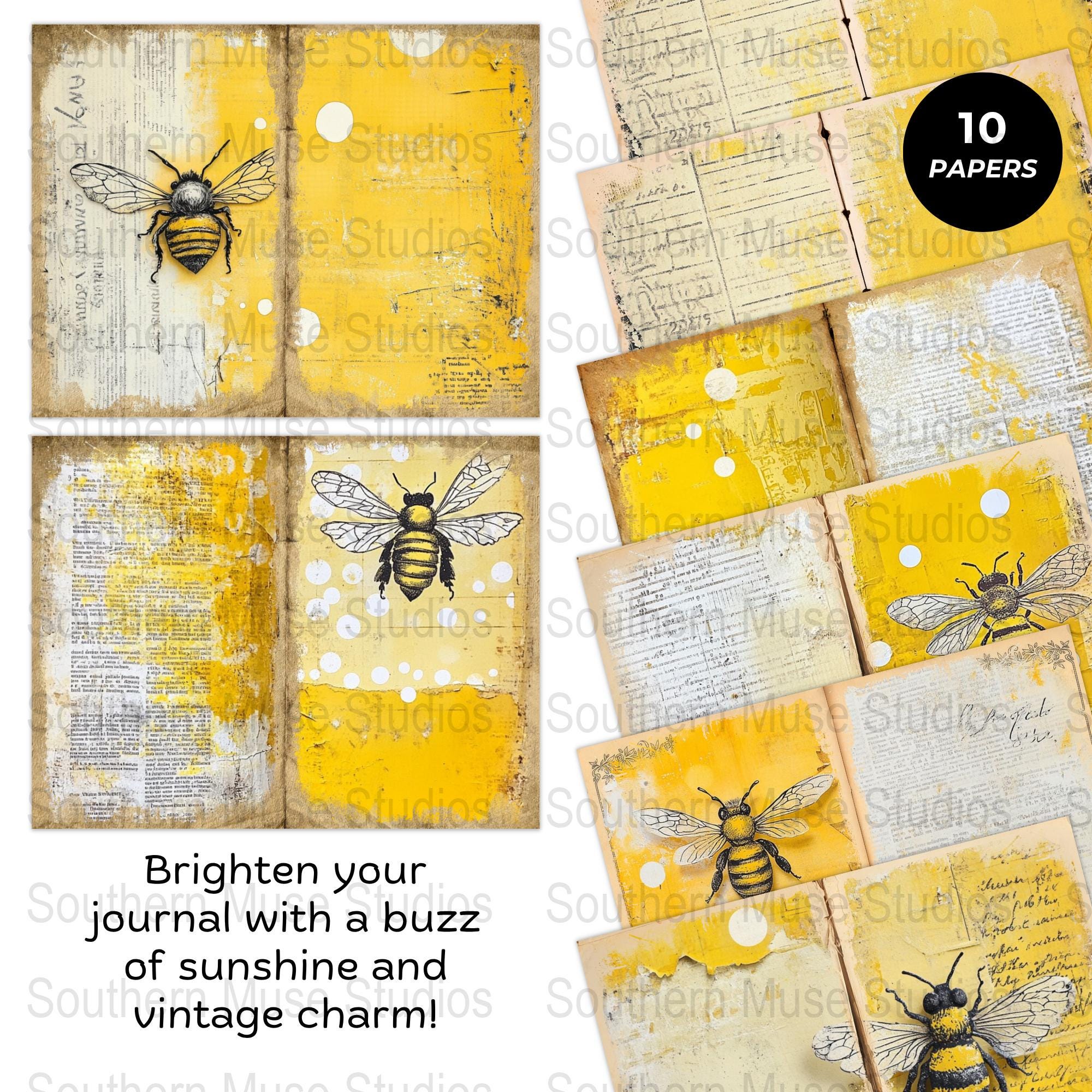 Bee Junk Journal Printable Kit 10 Vintage Grunge Digital Pages With ...