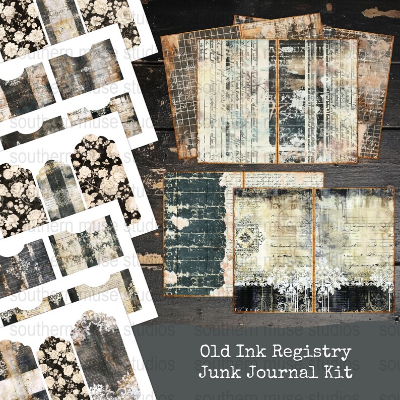 Old Ink Registry Kit, Junk Journal Printable, Digital Paper Pack, Tags ...