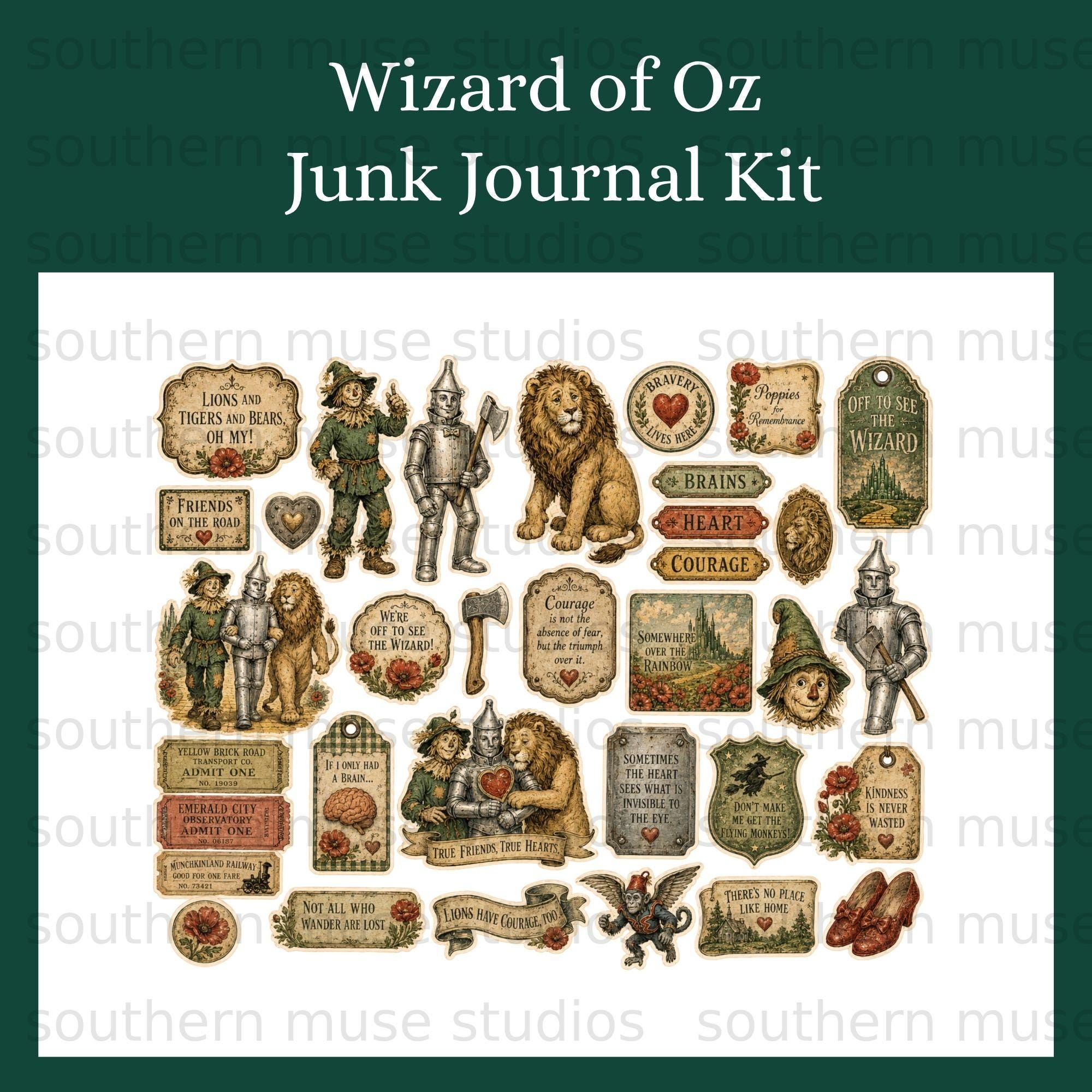 Wizard of Oz Journal Kit Digital Ephemera Printable Vintage Scrapbook ...