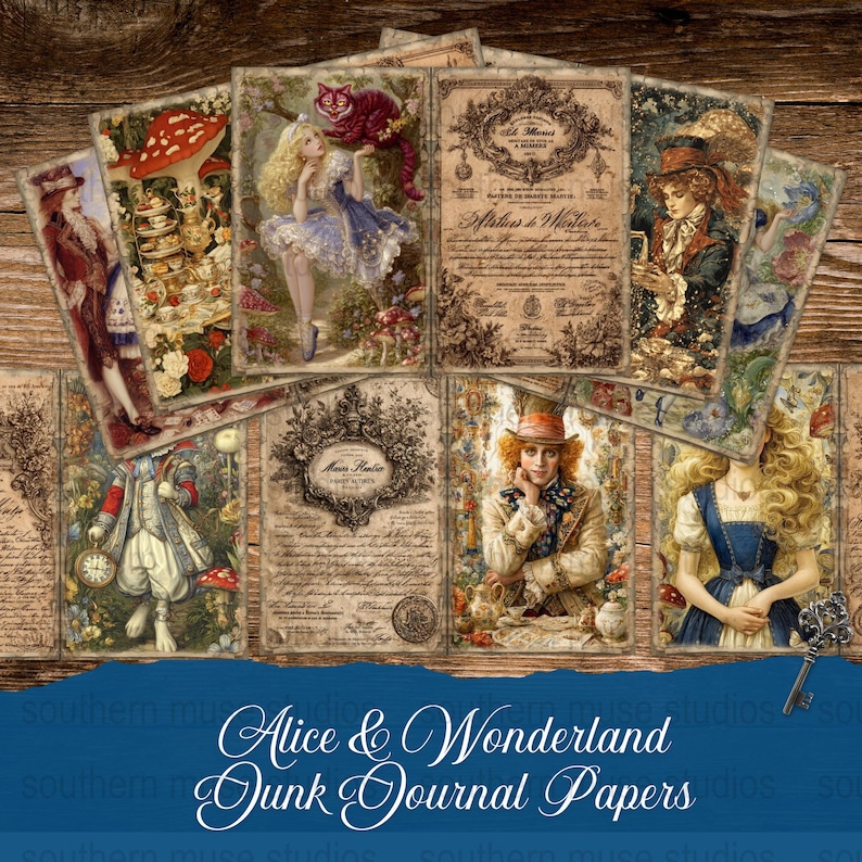 Alice in Wonderland Digital Papers, Journal Ephemera, Vintage Scrapbook ...