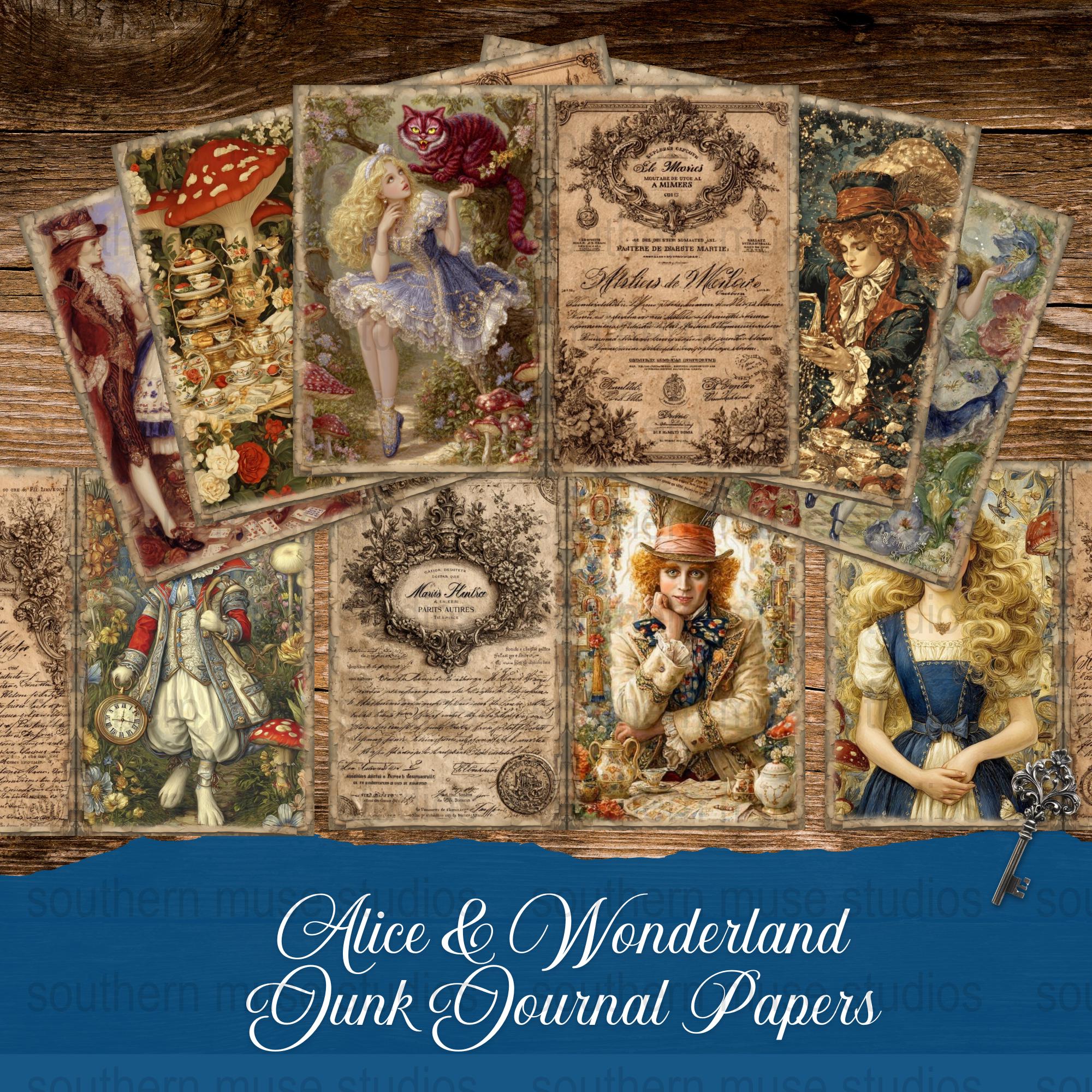 Alice in Wonderland Digital Papers, Journal Ephemera, Vintage Scrapbook ...