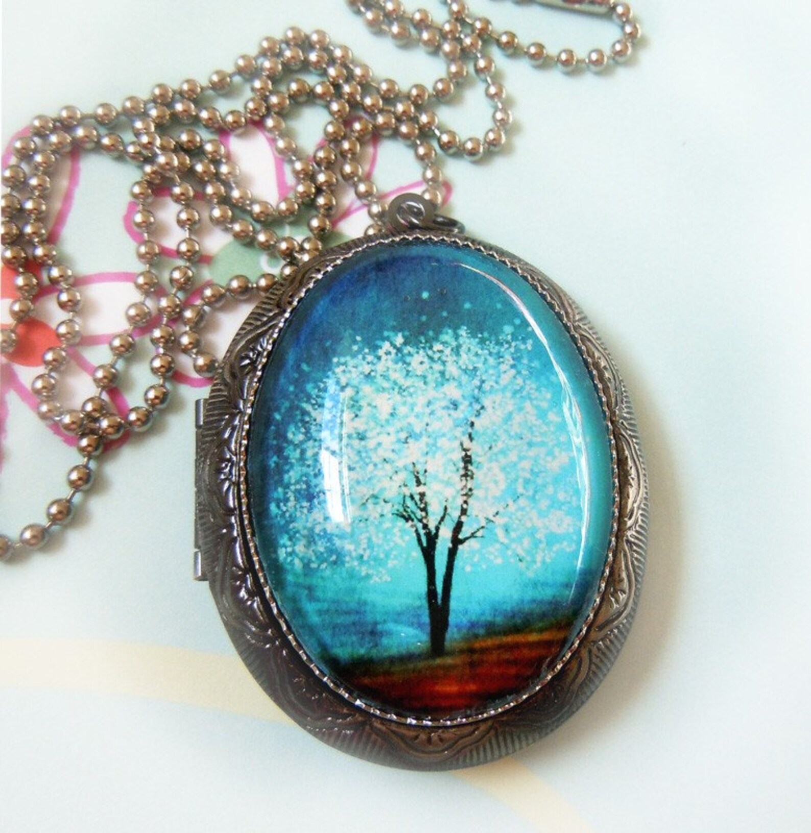 Blue Locket Sapphire Wind Wearable Art Silverlocket Necklace Mothers ...