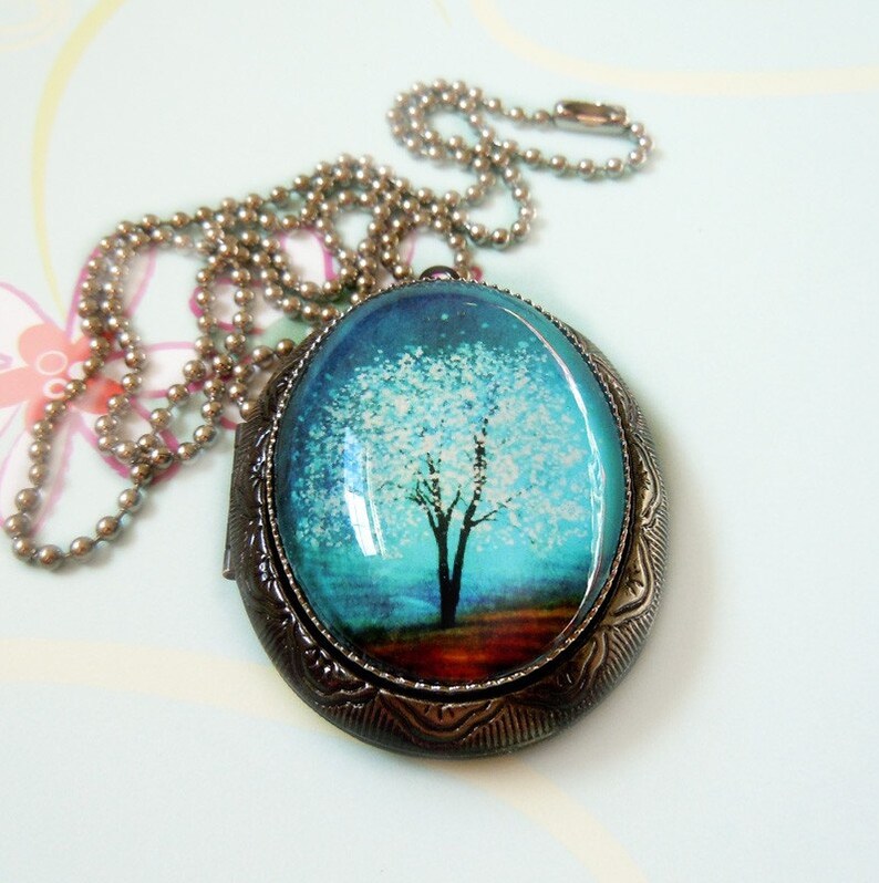 Blue Locket Sapphire Wind Wearable Art Silverlocket Necklace Mothers ...