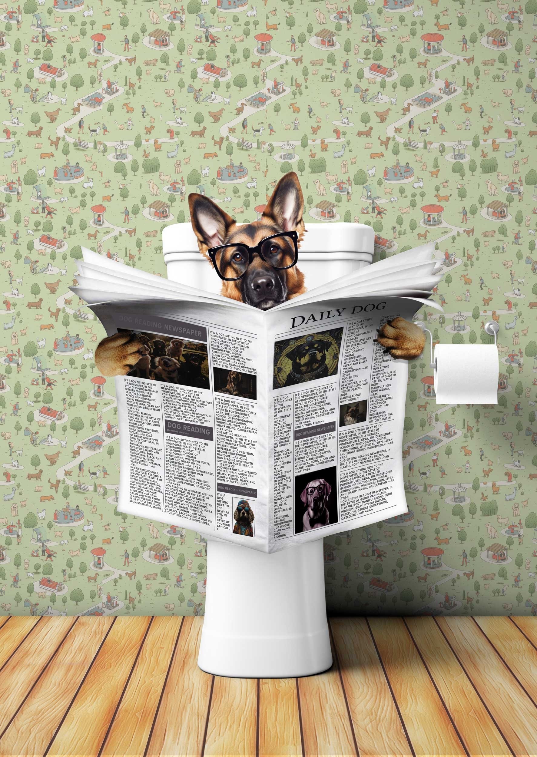 Dog Reading Newspaper