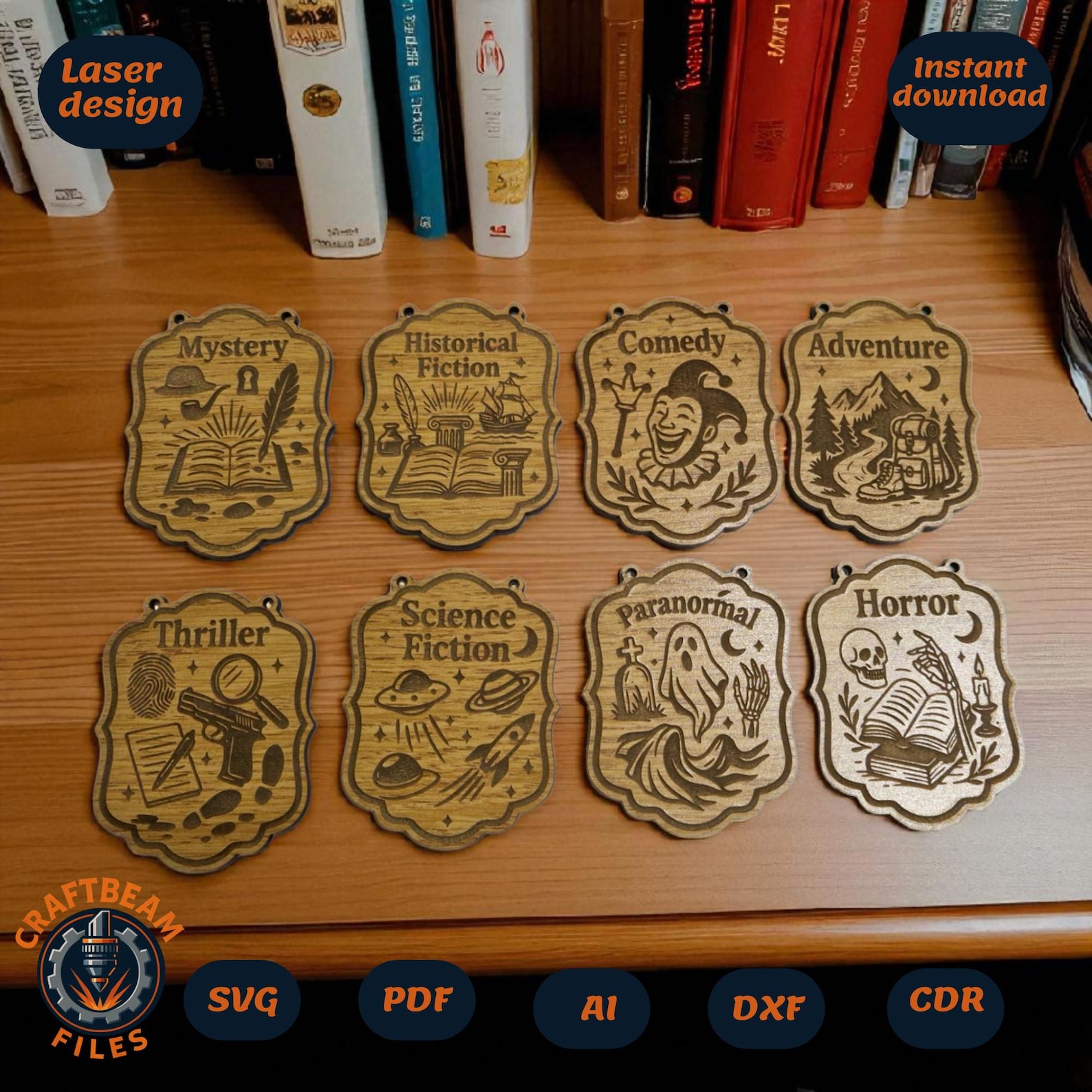 Laser Cut Bookshelf Divider Tabs: Fantasy Genre Markers (SVG, DXF Files ...