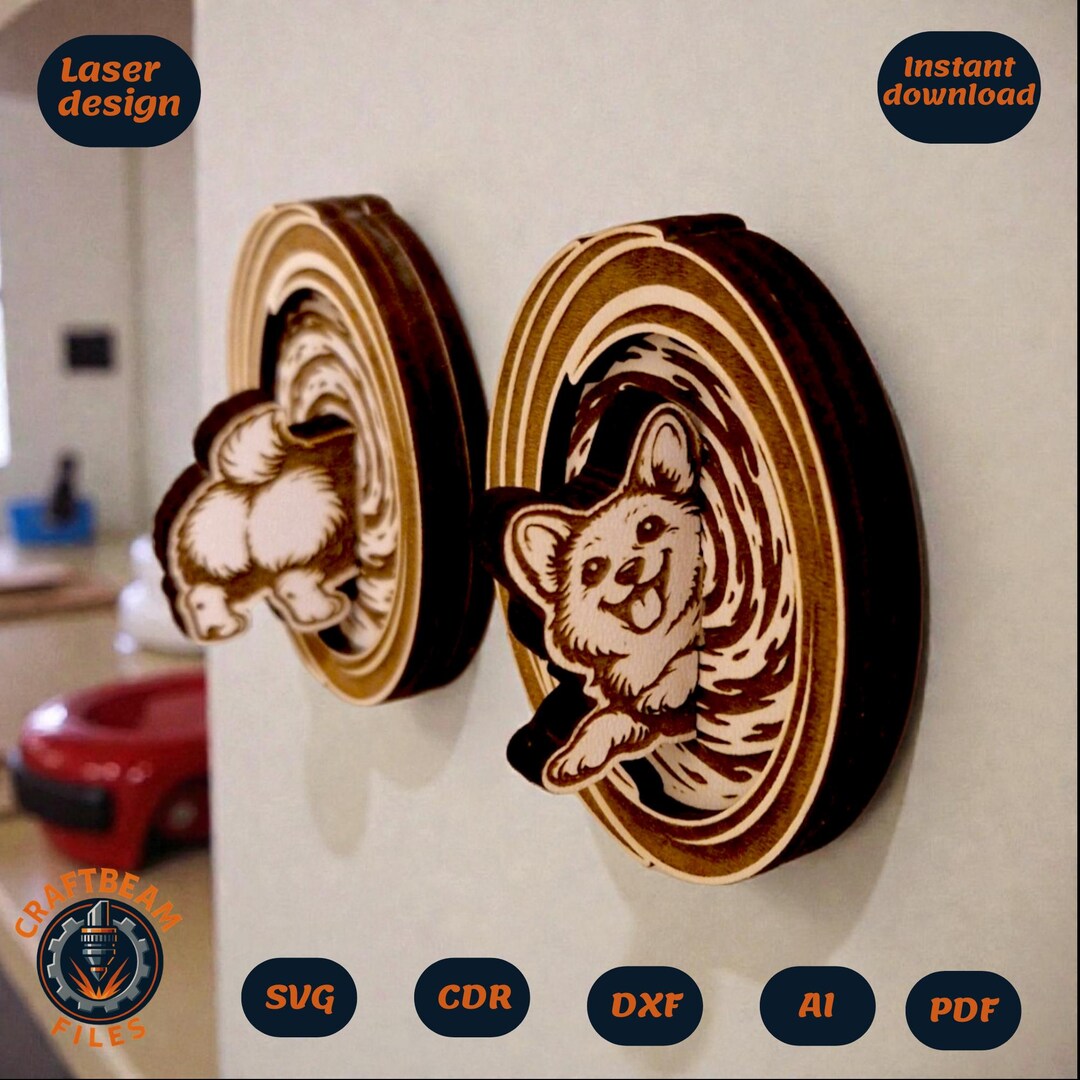 3D Corgi Magnet Laser Cut File | Dog Lover Gift (svg, Dxf, Ai, Pdf, Cdr ...