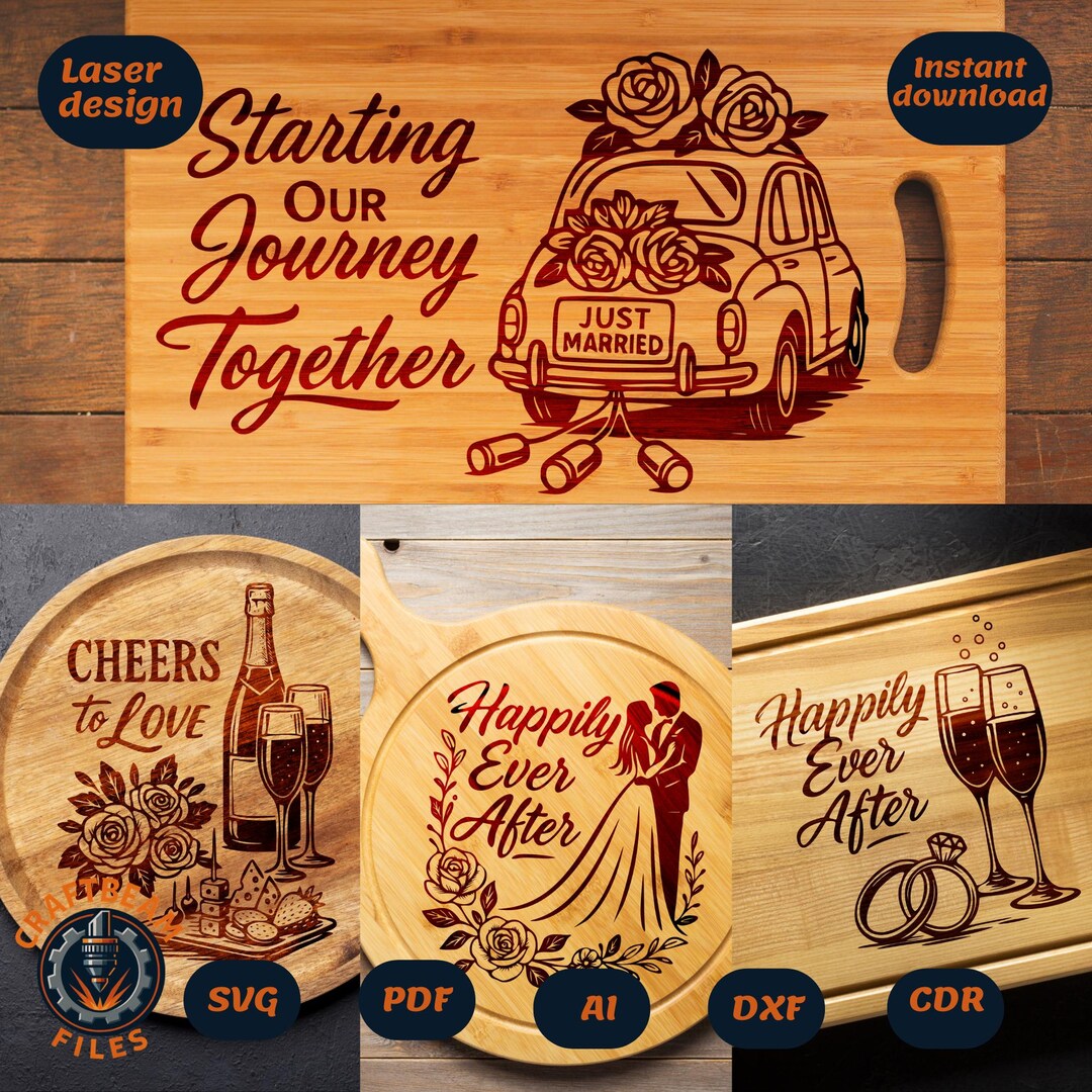 Wedding Cutting Board SVG Bundle – Laser Engraving Designs for Couples ...