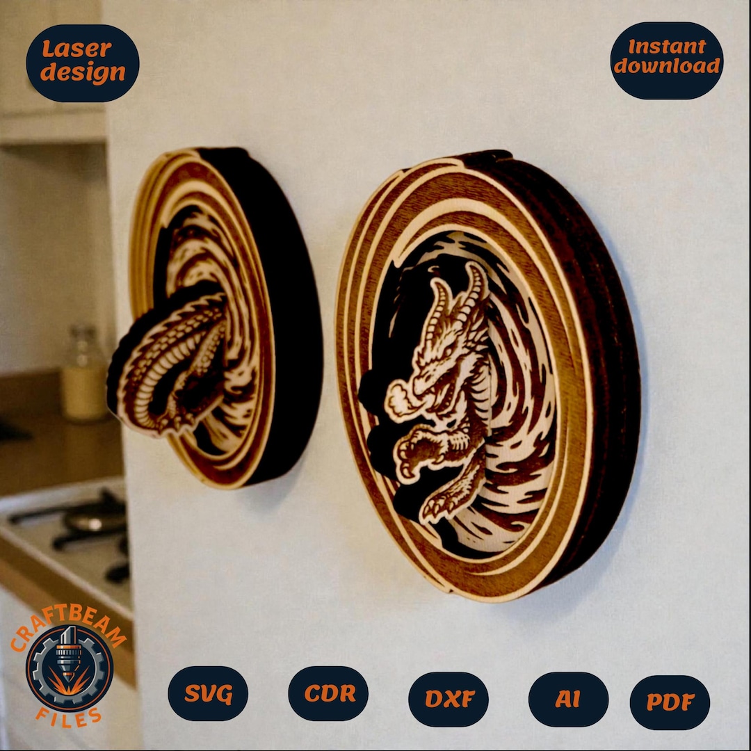 Laser Cut 3D Magnet SVG | Dragon in Teleport | Laser Cut Scrap Wood ...