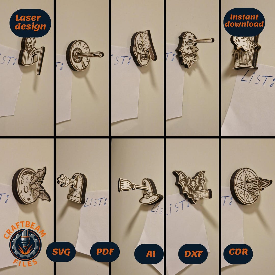 Halloween Magnet Set of 10 – Spooky Laser Cut Files (svg, Pdf, Dxf, Cdr ...