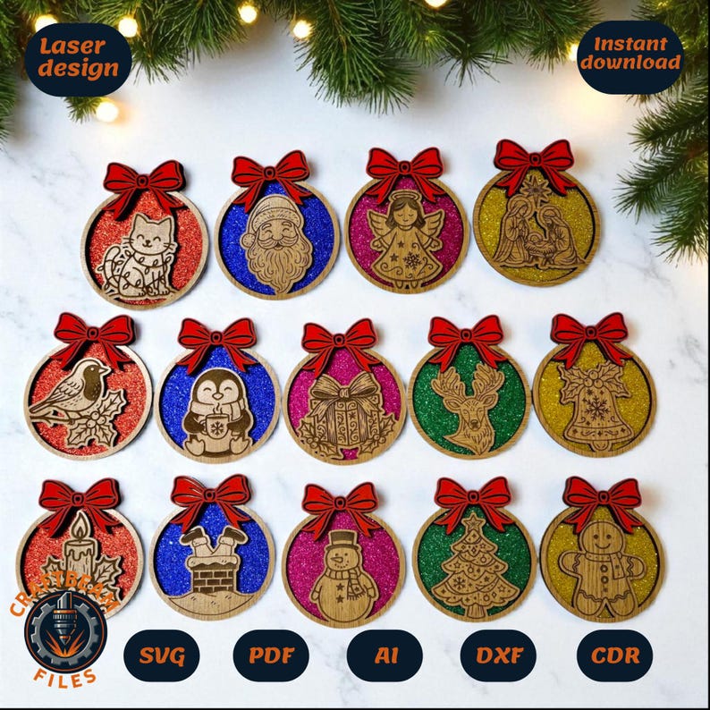 Christmas Ornament SVG Bundle | Laser Cut Festive Bauble Set for ...