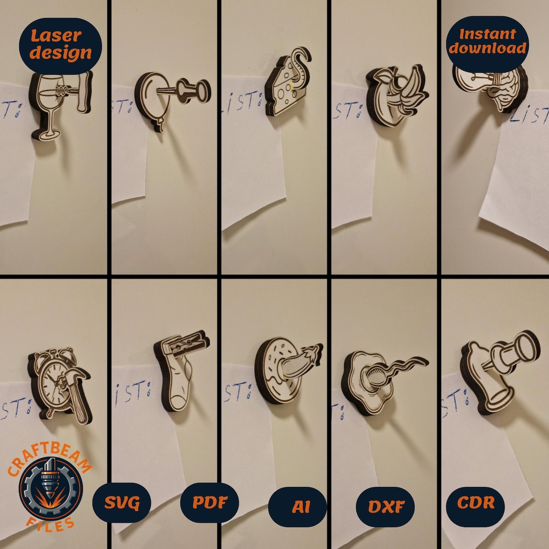 Laser Cut Files | Funny 3D Fridge Magnets SVG Bundle | Laser Engraving ...