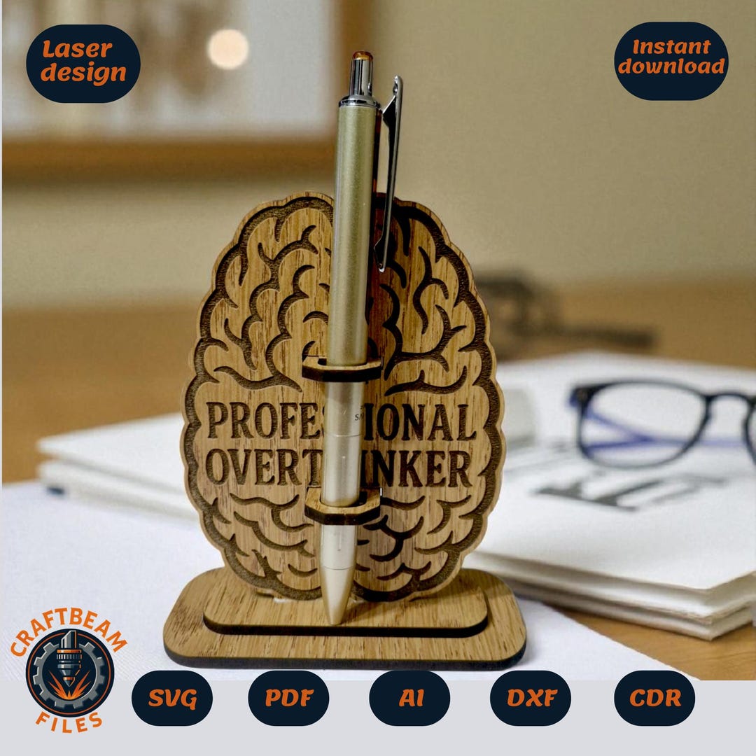Laser Cut Brain Pen Stand, Overthinker Desk Organizer (svg, Dxf, Cdr ...