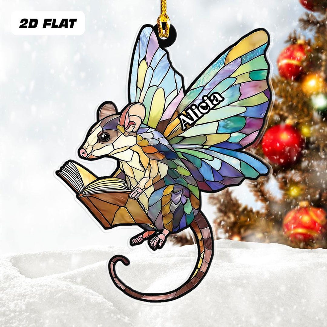 Personalized Fairy Opossum Reading Tree Decor, Flying Possum Book Lover ...