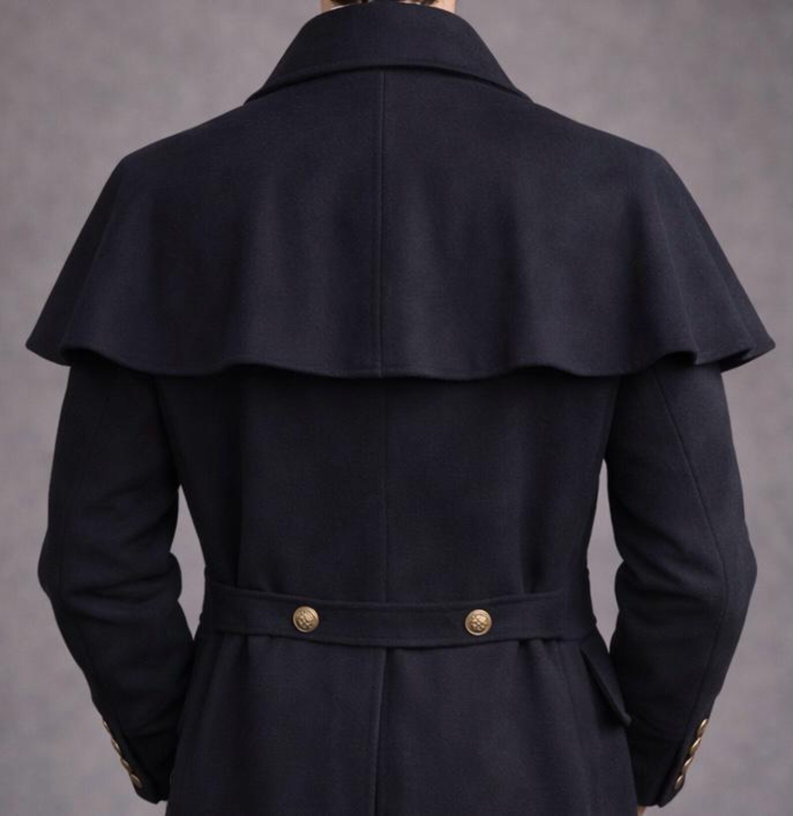 Men's Gothic Victorian Military Regency Wool Trench Cape Overcoat ...