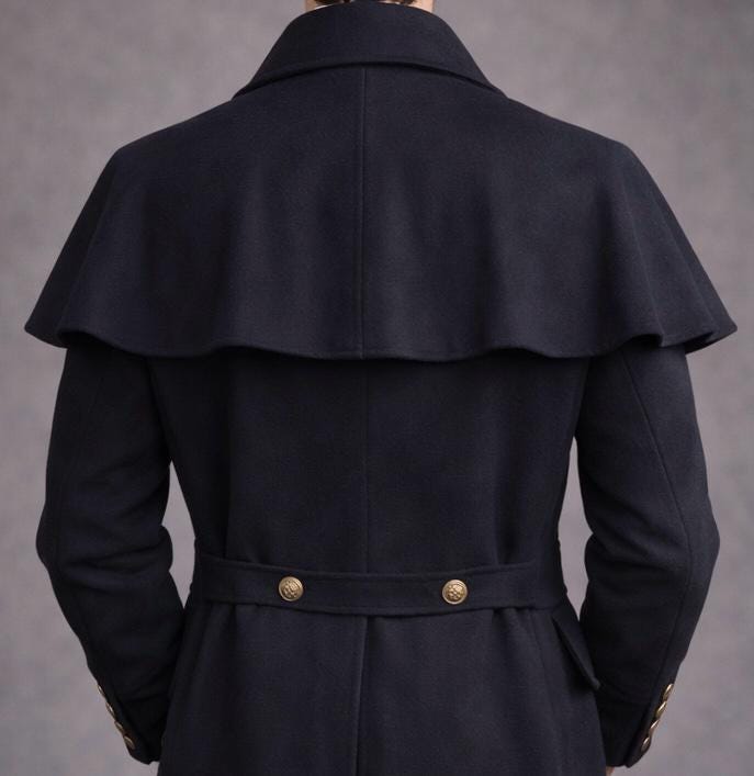 Men's Gothic Victorian Military Regency Wool Trench Cape Overcoat ...