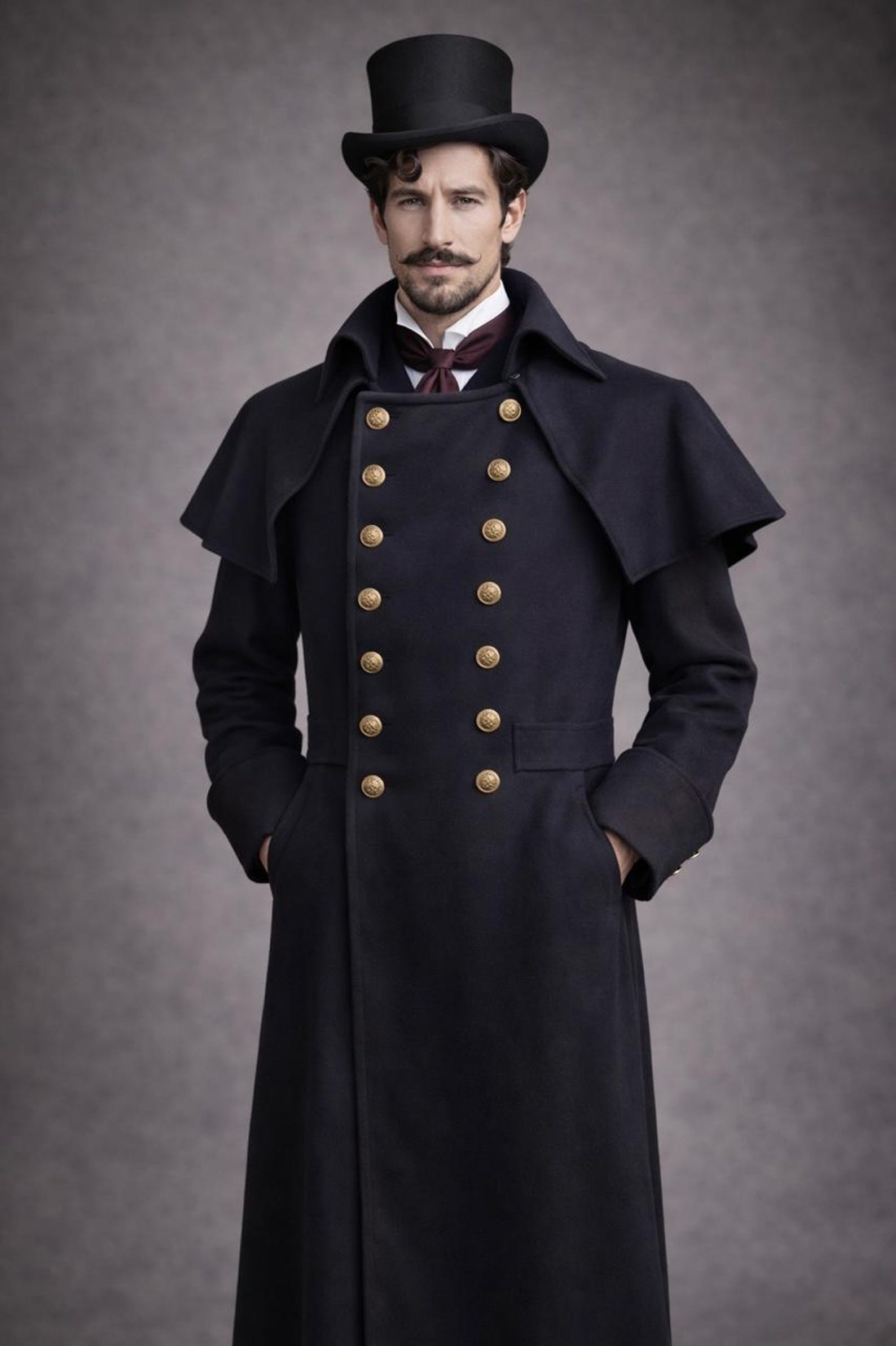 Men's Gothic Victorian Military Regency Wool Trench Cape Overcoat ...