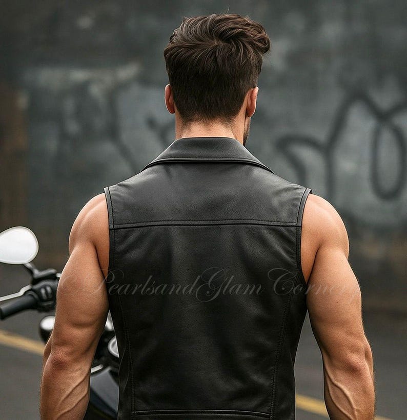 Handmade Black Leather Biker Vest: Sleeveless Motorcycle Clubwear ...