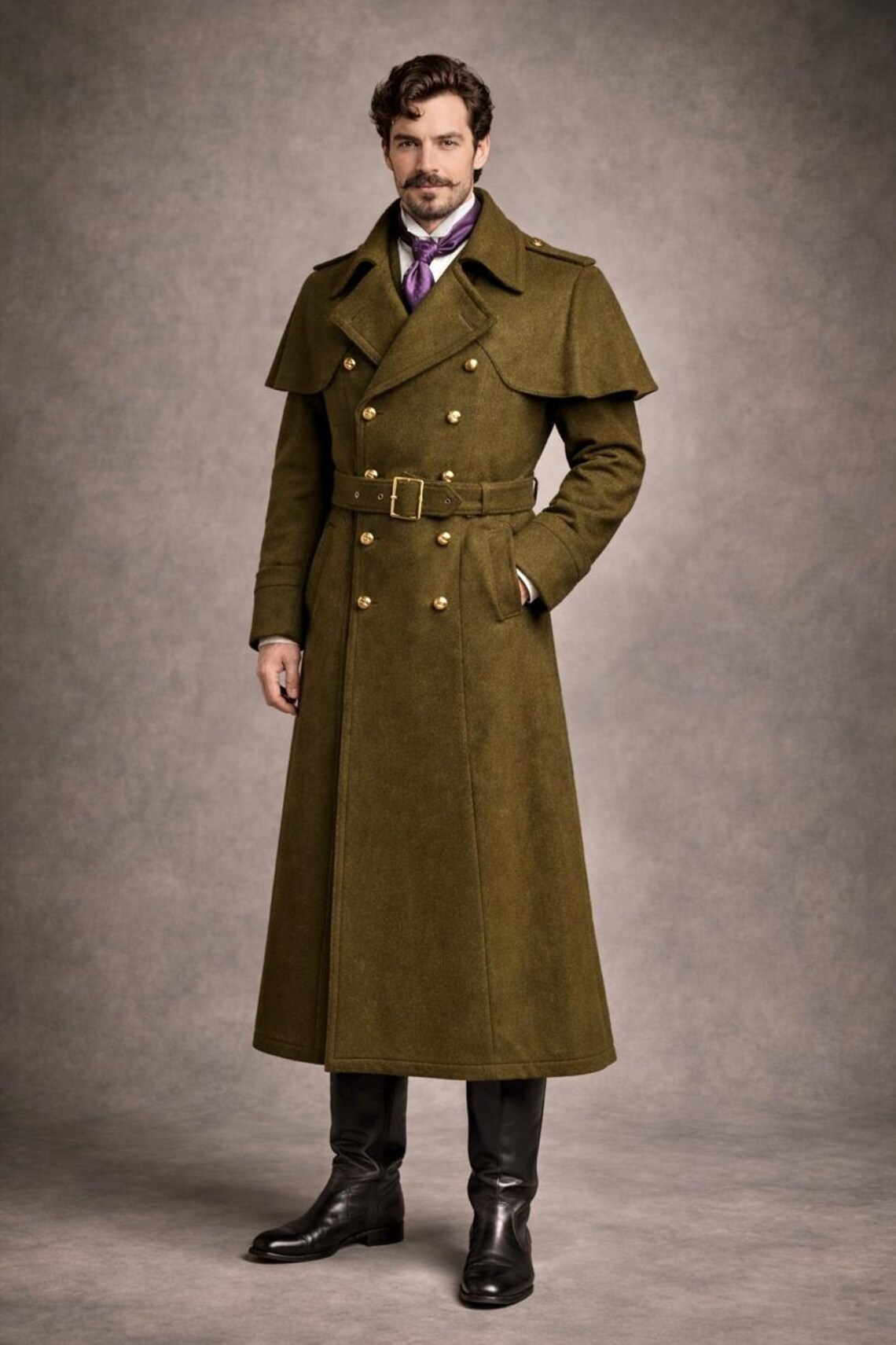 Men's Victorian Military Green Wool Regency Tailcoat, Vintage Officer ...