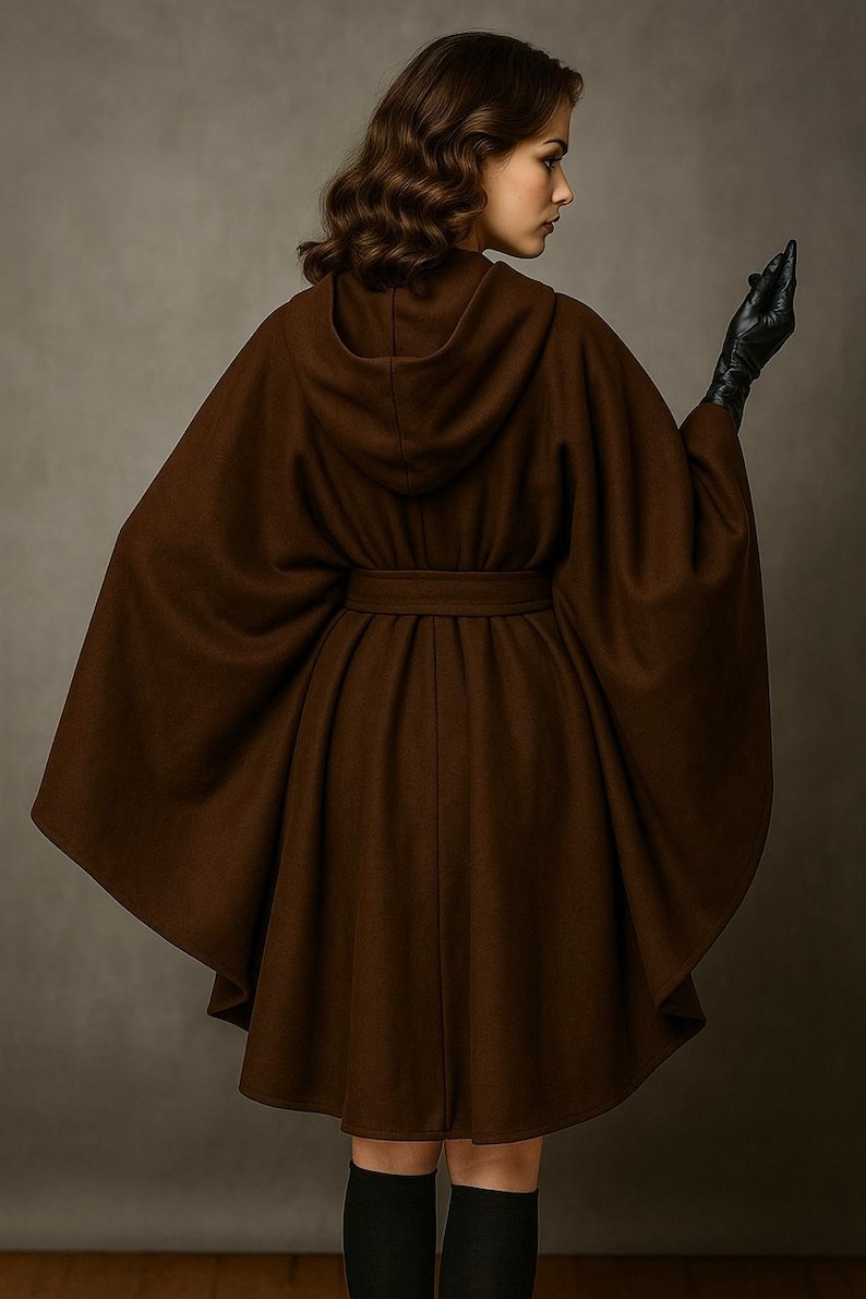 Women's Wool Hooded Cloak Cape Coat, Handmade 1950s Retro Winter ...