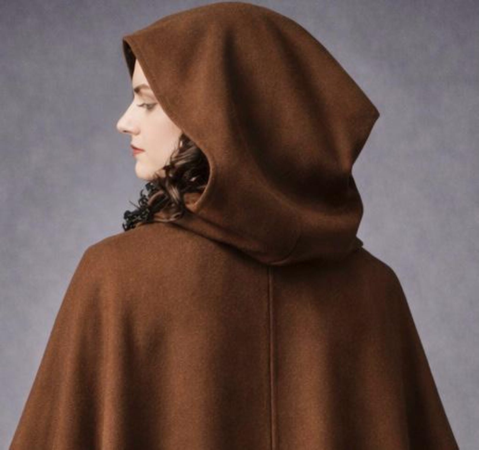 Women's Victorian Wool Hooded Brown Cloak Cape Coat, Vintage Gothic ...