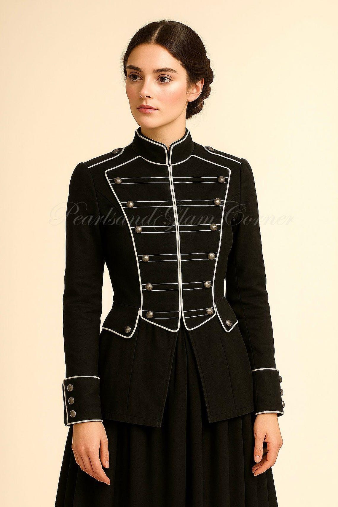 Women’s Black Military Steampunk Victorian Parade Jacket Coat, Vintage ...