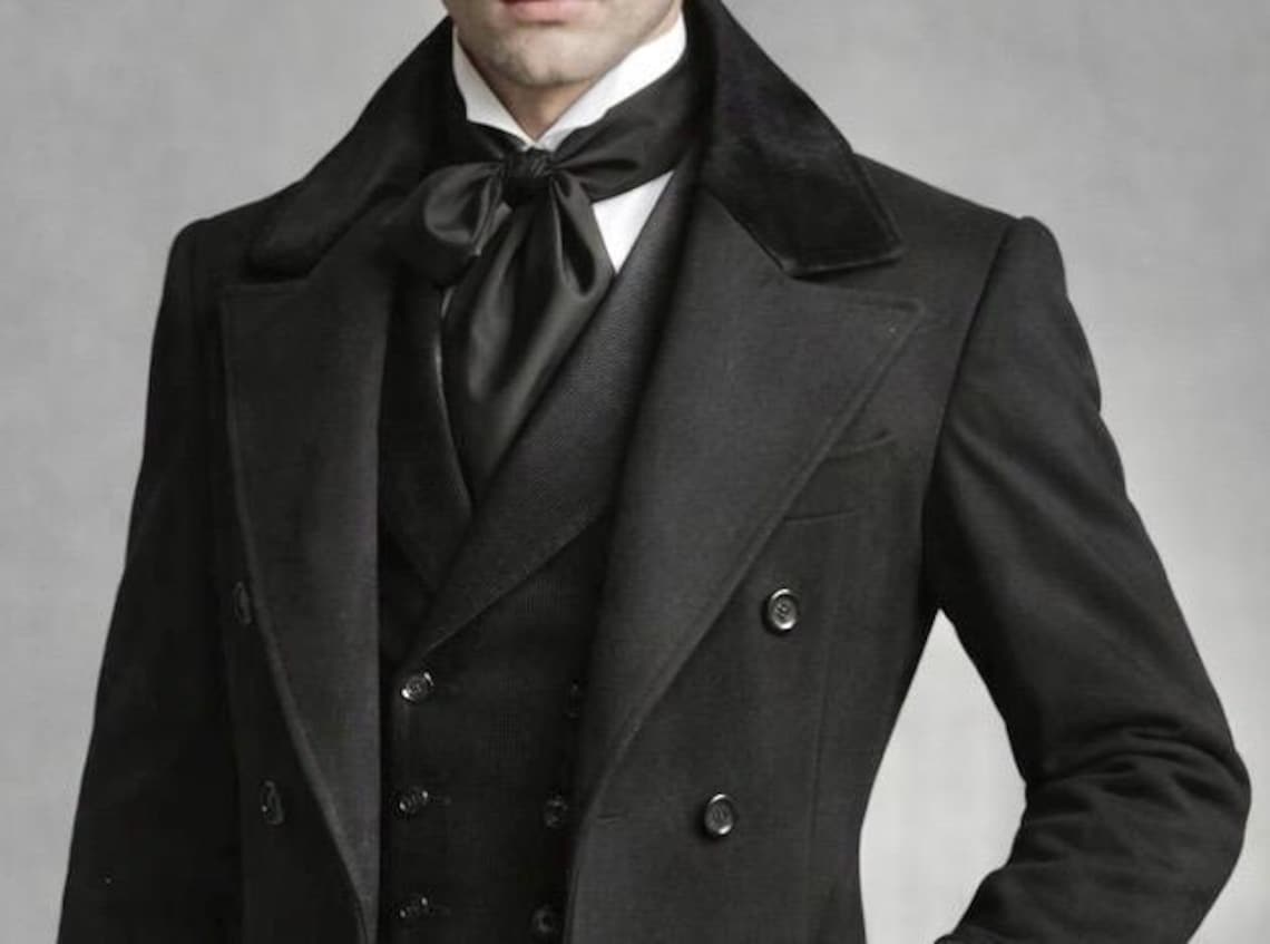 Men’s Victorian Gothic Regency Black Wool Tailcoat, Vintage Steampunk ...