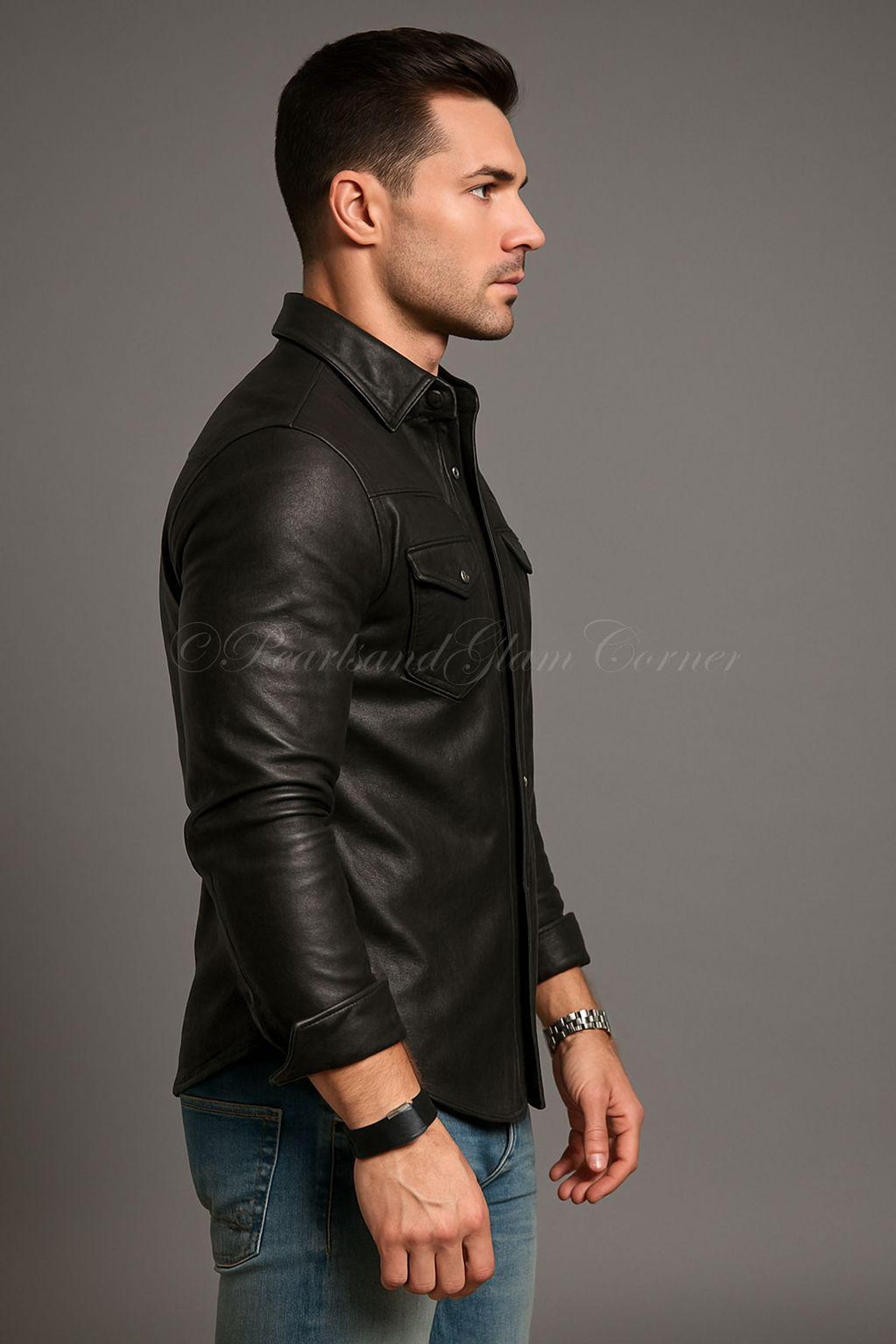 Slim Fit Black Leather Shirt Jacket: Men's Western Biker Shacket - Etsy