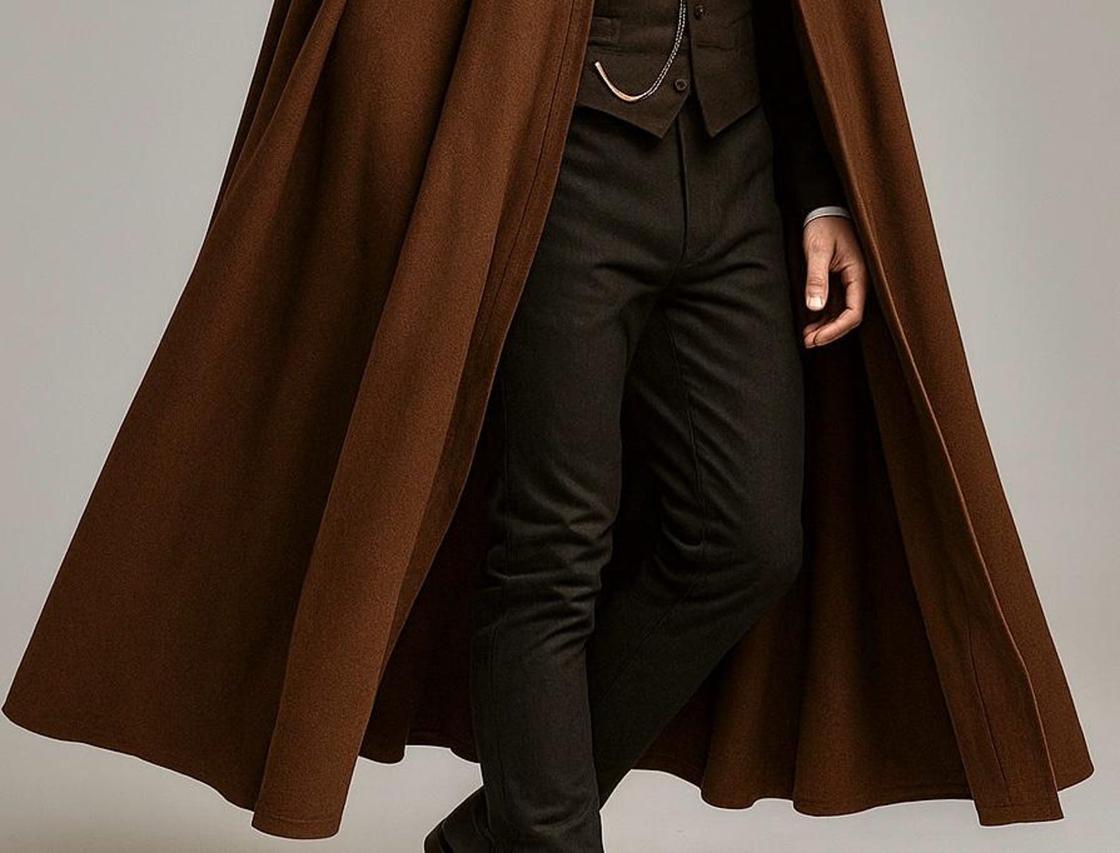 Men’s Victorian Brown Hooded Inverness Wool Cape Coat, Steampunk Gothic ...