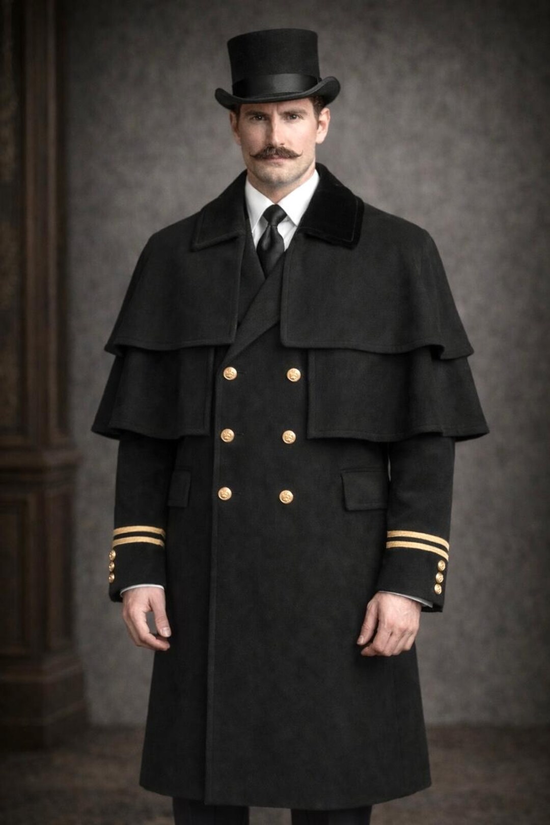 Victorian Military Black Cape Coat Inverness Cloak Men, Vintage Gothic ...