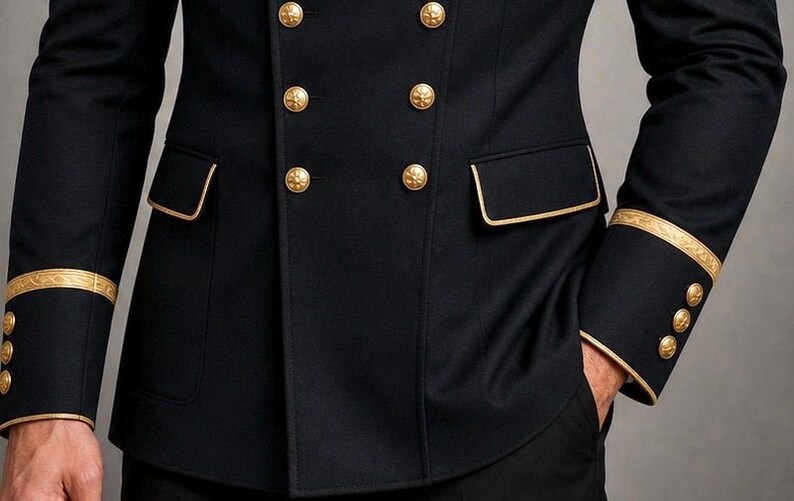 Men’s Military Officer Black Coat Jacket, Vintage Steampunk Captain ...