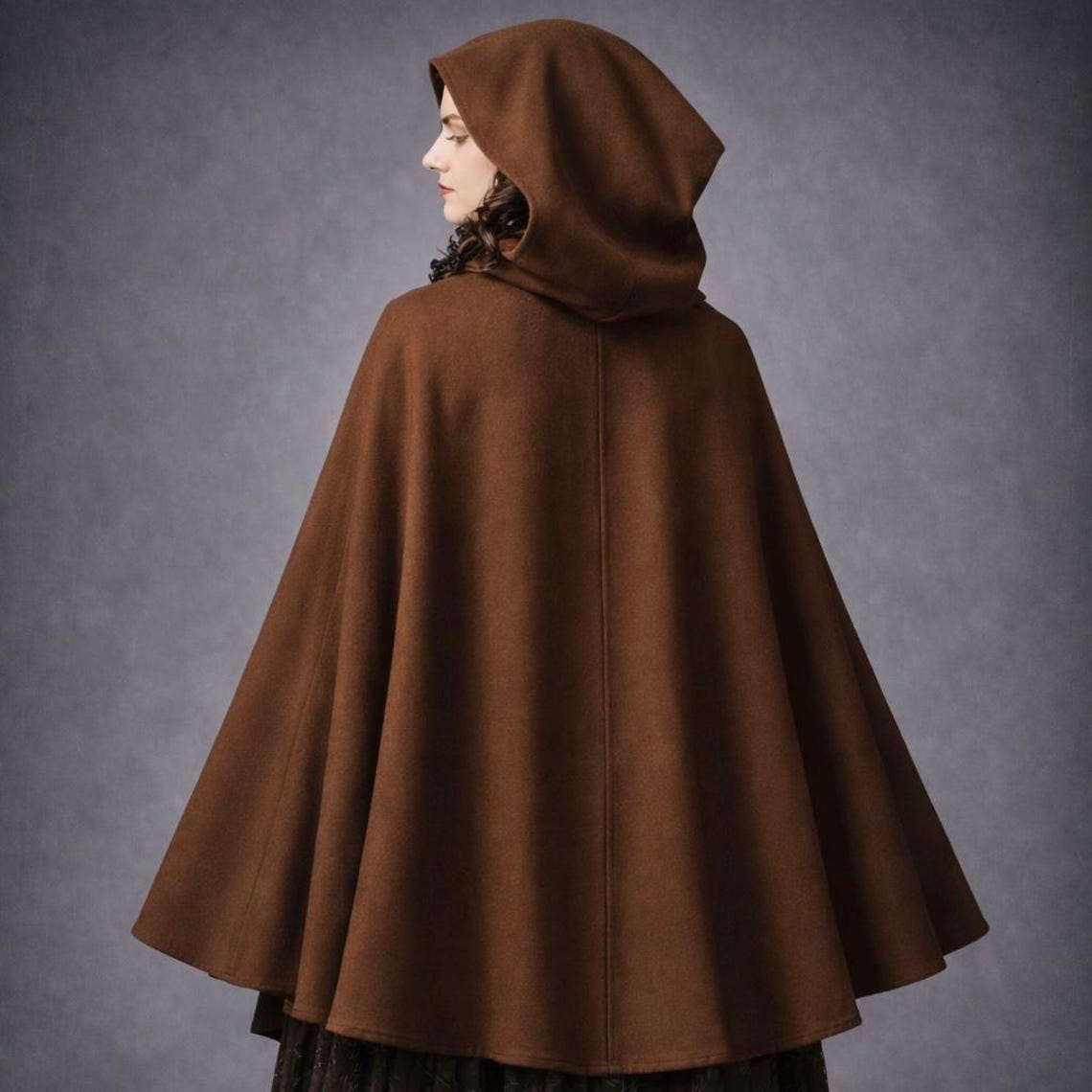 Women's Victorian Wool Hooded Brown Cloak Cape Coat, Vintage Gothic ...