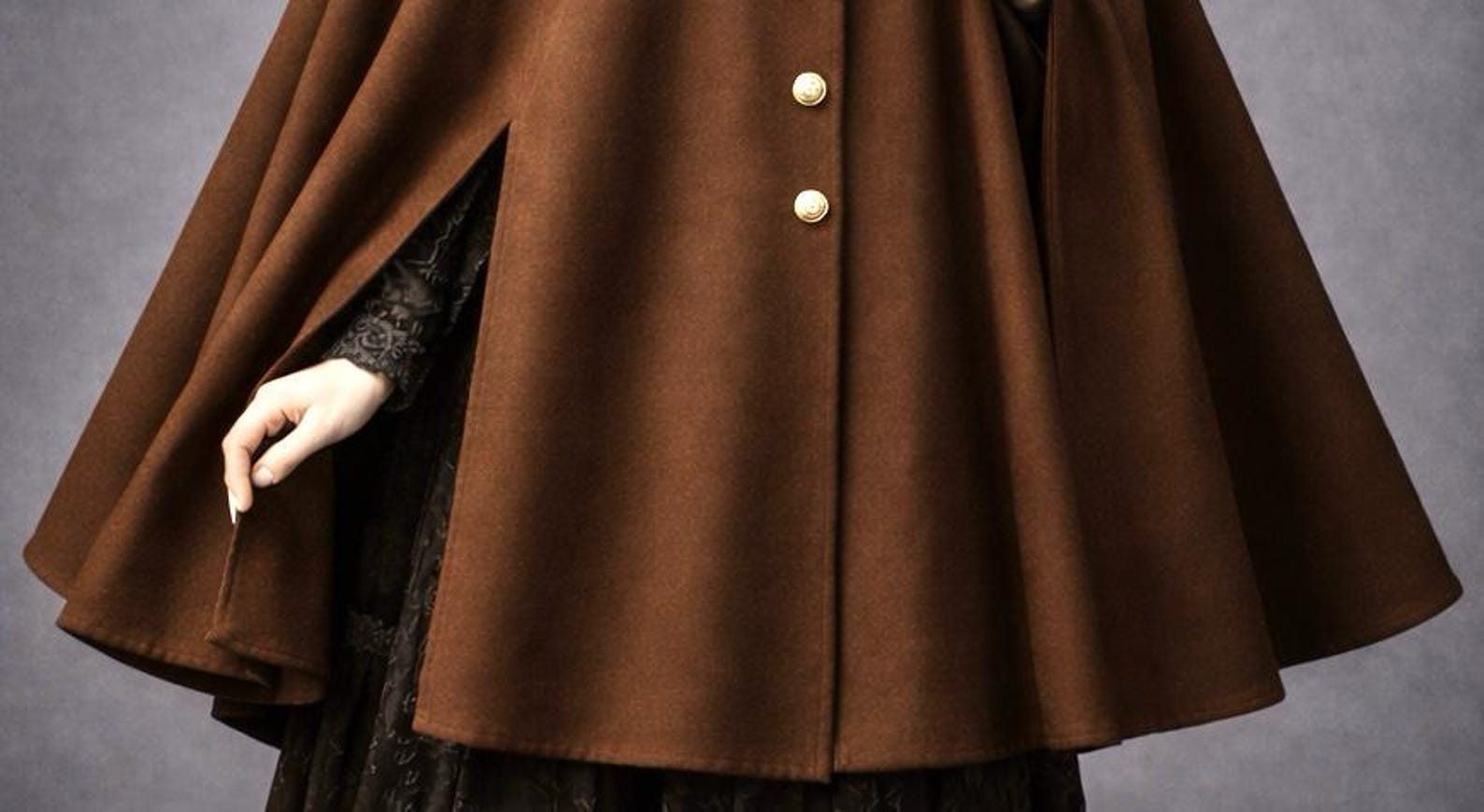 Women's Victorian Wool Hooded Brown Cloak Cape Coat, Vintage Gothic ...