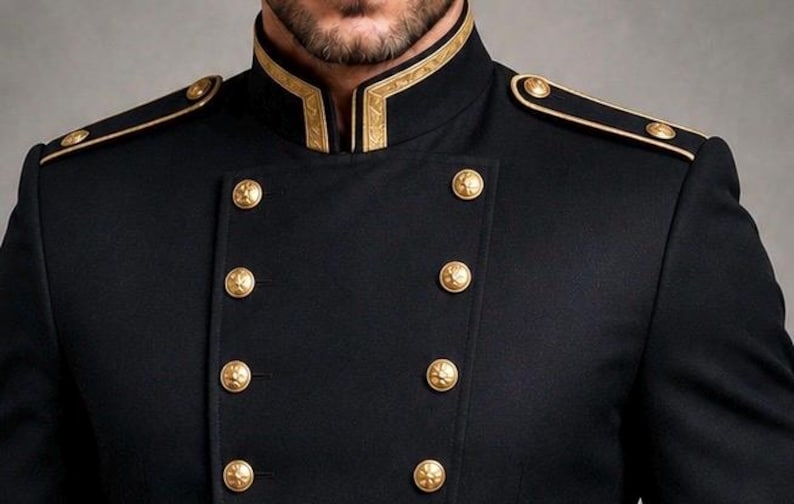 Men’s Military Officer Black Coat Jacket, Vintage Steampunk Captain ...