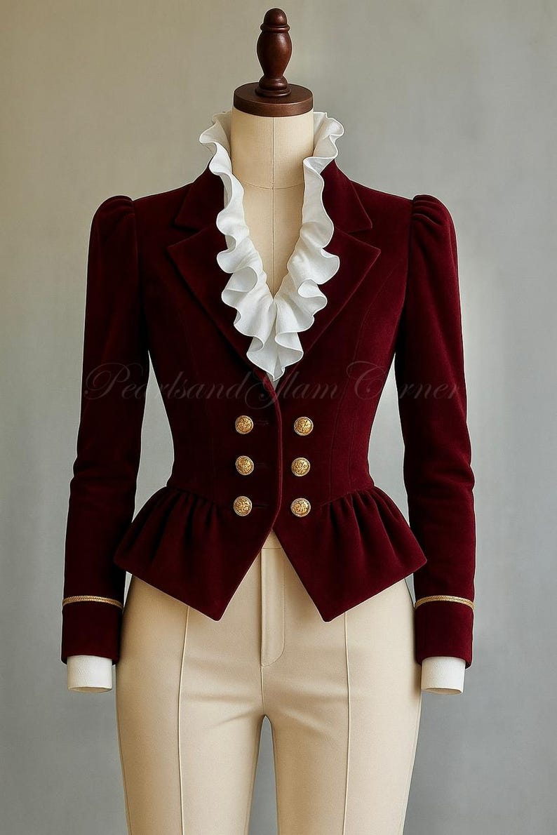 Women’s Victorian Velvet Military Jacket, Vintage Gothic Steampunk ...