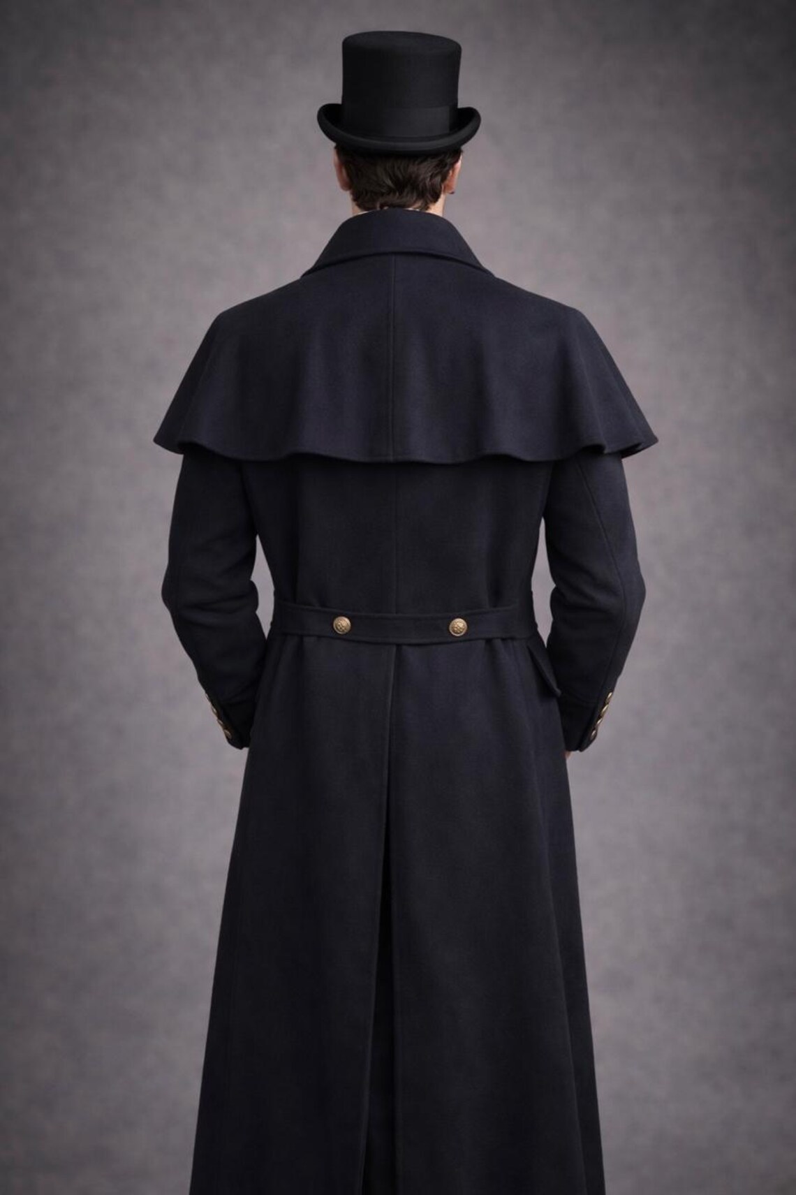 Men's Gothic Victorian Military Regency Wool Trench Cape Overcoat ...