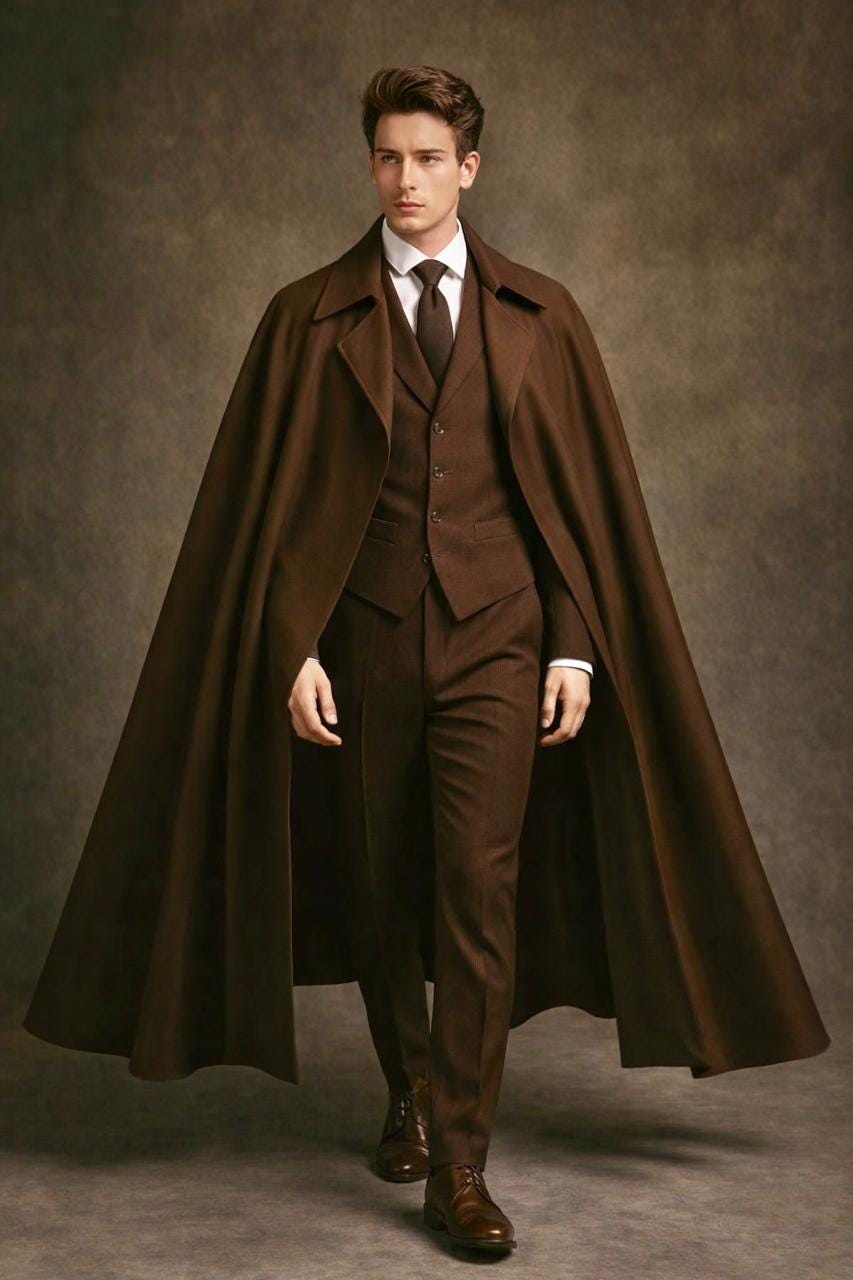 Men's Victorian Wool Cloak Deep Brown, Vintage Gothic Steampunk ...