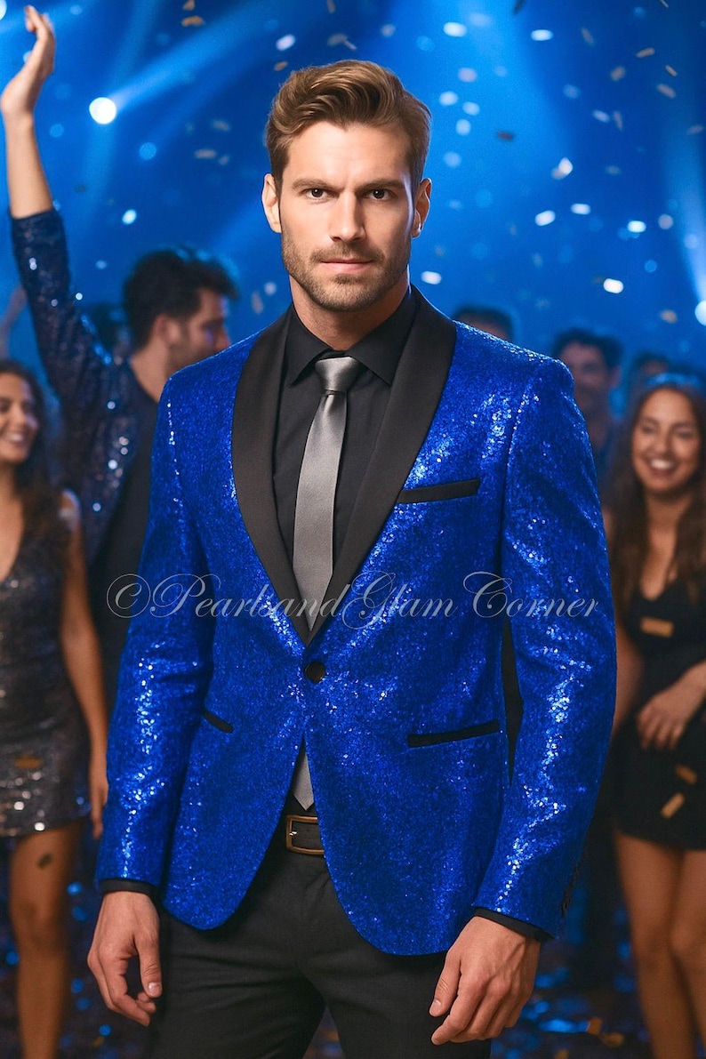 Men's Sequin Blazer: Sparkly Tuxedo Jacket, Slim Fit Party Outfit - Etsy