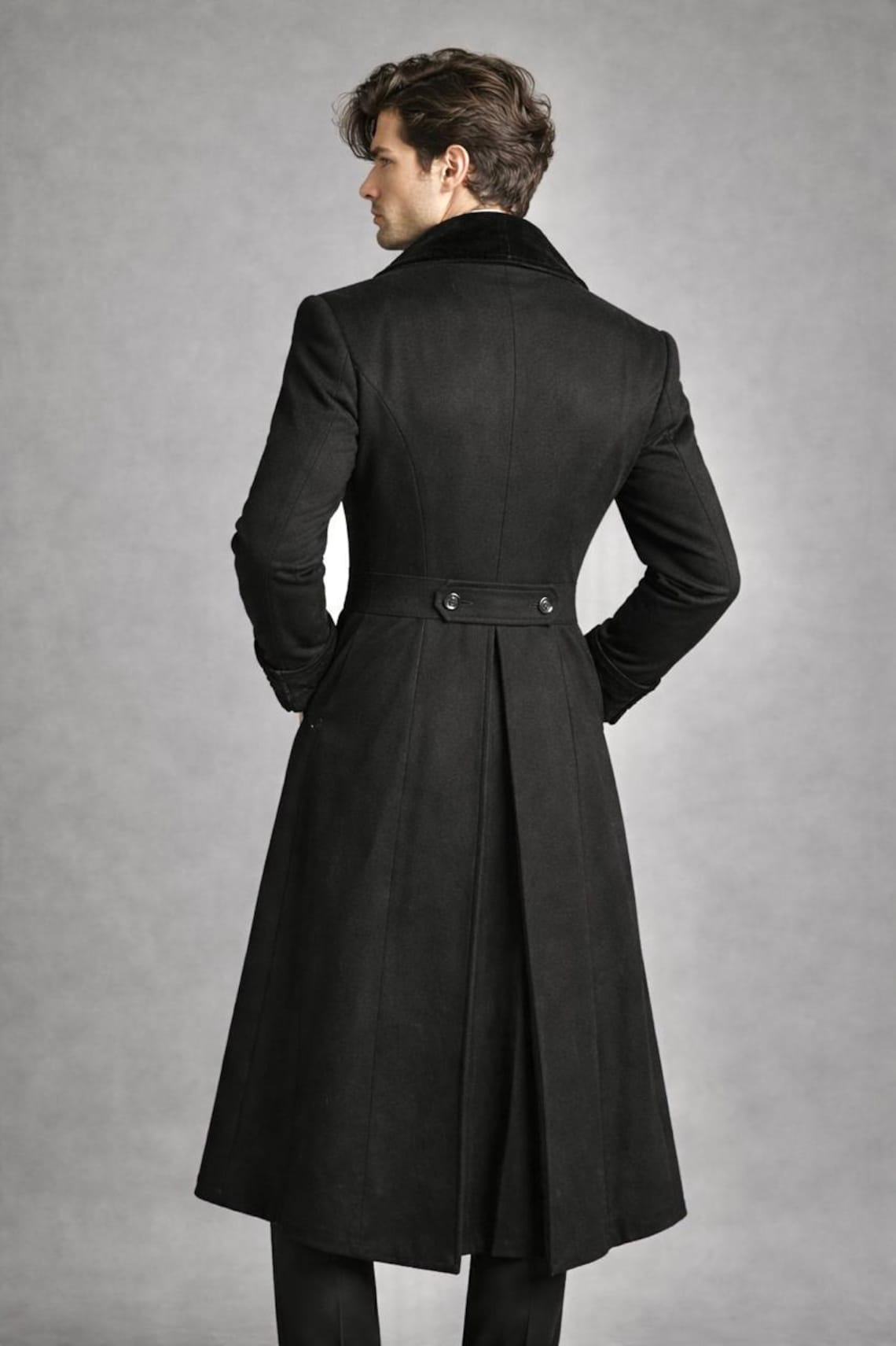 Men’s Victorian Gothic Regency Black Wool Tailcoat, Vintage Steampunk ...