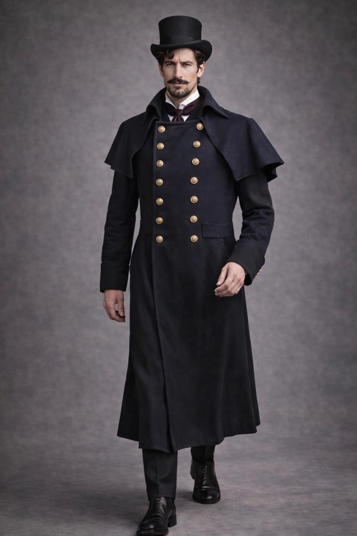 Men's Gothic Victorian Military Regency Wool Trench Cape Overcoat ...