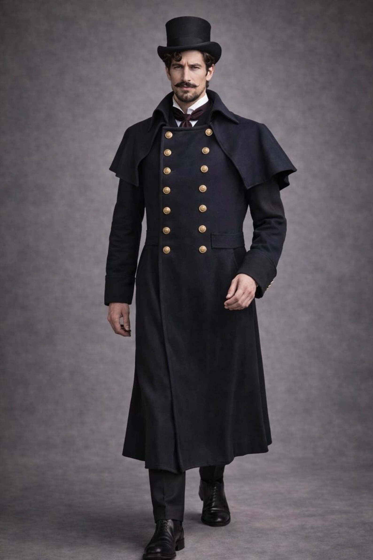 Men's Gothic Victorian Military Regency Wool Trench Cape Overcoat ...