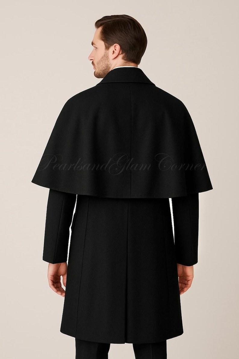 Men’s Victorian Gothic Black Wool Cape Cloak Coat, Vintage Steampunk ...