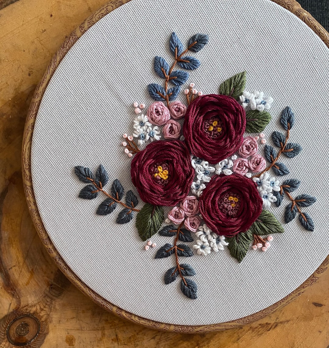 Rose Embroidery Finished Embroidery Piece Rose Wedding Gift Textured ...